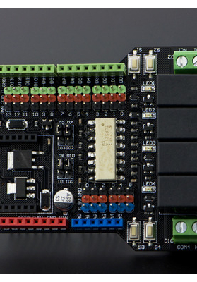 DFR0144, Relay Shield, 4 Channel, for Arduino, XbeeBluetooth, 360VA, 9V
