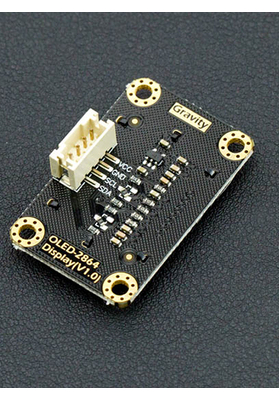 DFR0486, OLED-128x64 Display, I2C, Blue, Metal Bezel, Arduino Compatible