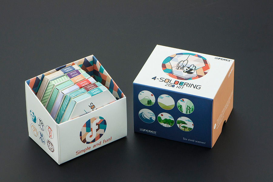 TOY0055, Zoo Animal Kit 4-Soldering, 6 Cute Animals, LEDs, Batteries