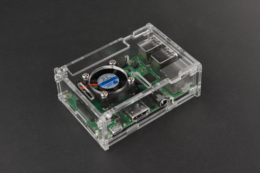 FIT0540-1, Transparent Acrylic Case for Raspberry Pi B, 2B, 3B, with fan