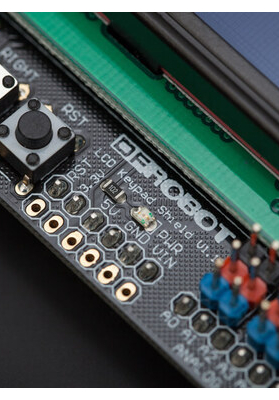 DFR0009, LCD Keypad Shield 1602, 5 Buttons, Backlight, Arduino