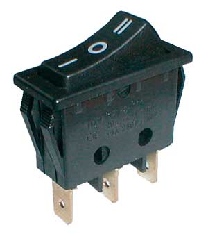 Rocker switch TIPA 3-pol 3-pin (ON)-OFF-(ON) 250V/15A sort
